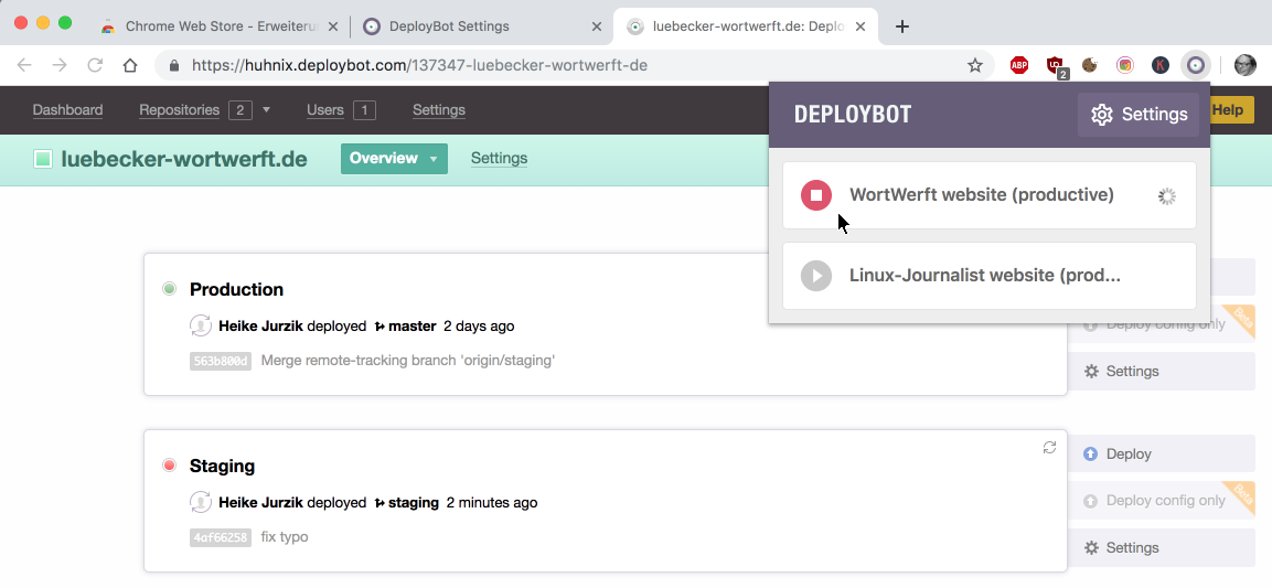 New DeployBot Extension for Google Chrome